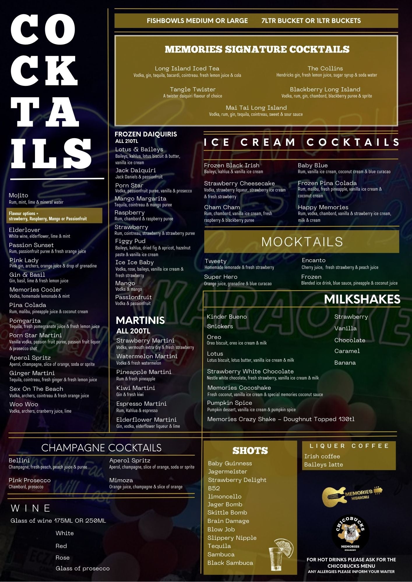 Drinks Menu – Memories Hisaronu